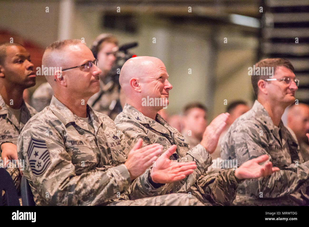 U.S. Air Force Chief Master Sgt. Randy Miller (left), command chief ...