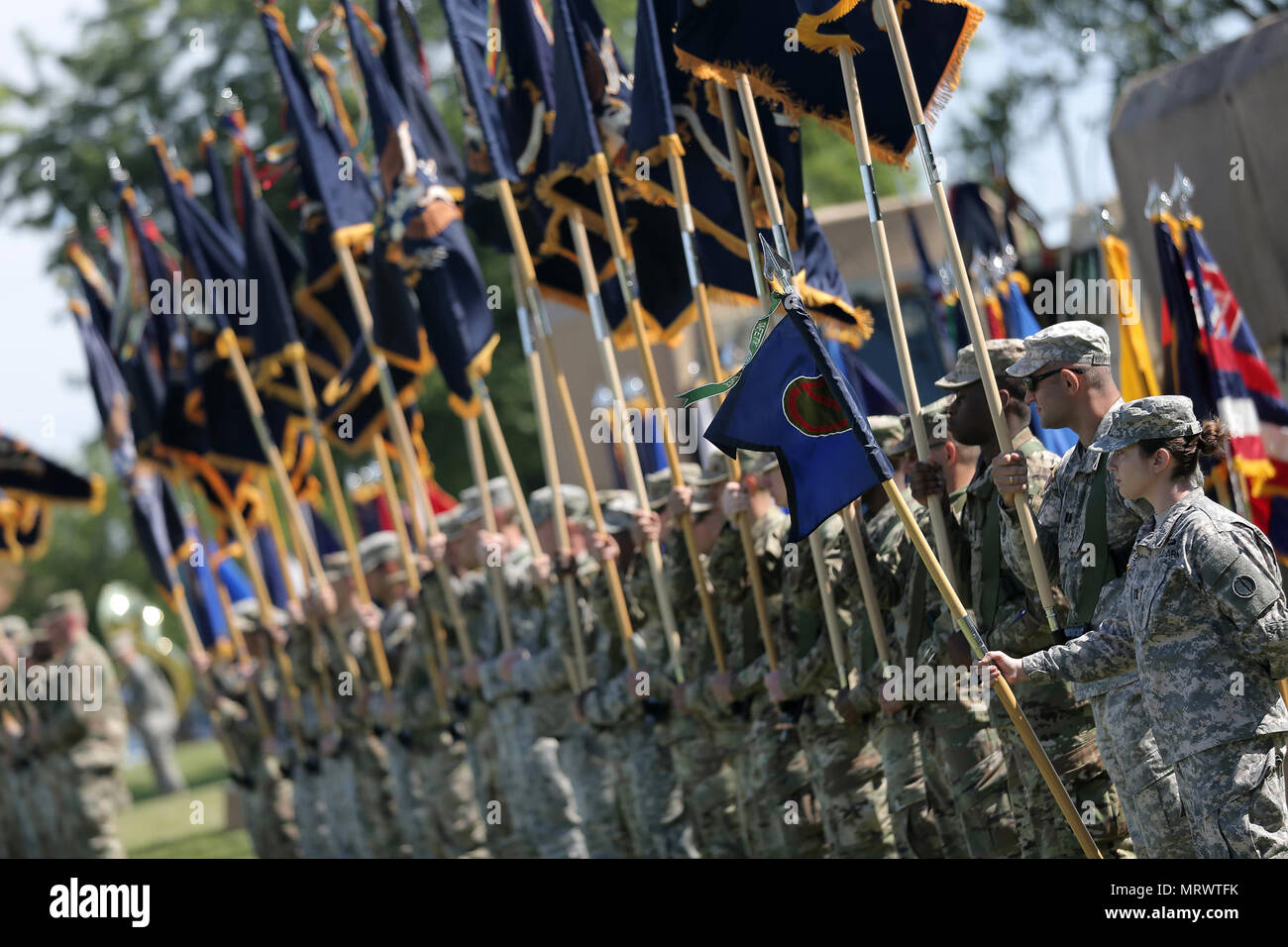 Army Reserve Soldiers present the unit’s battalion colors during the ...