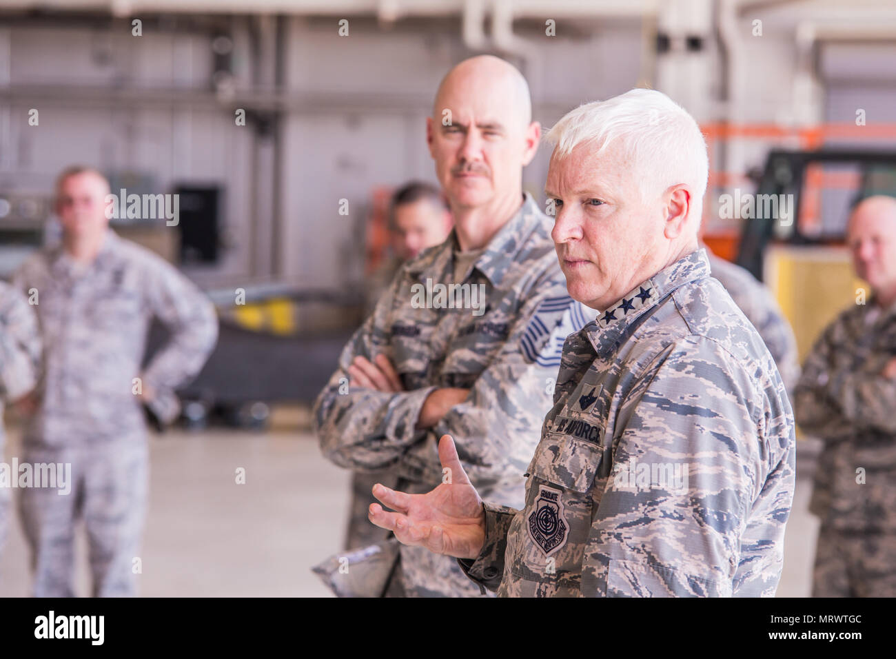 U.S. Air Force Lt. Gen. Scott Rice (front), director of the Air ...