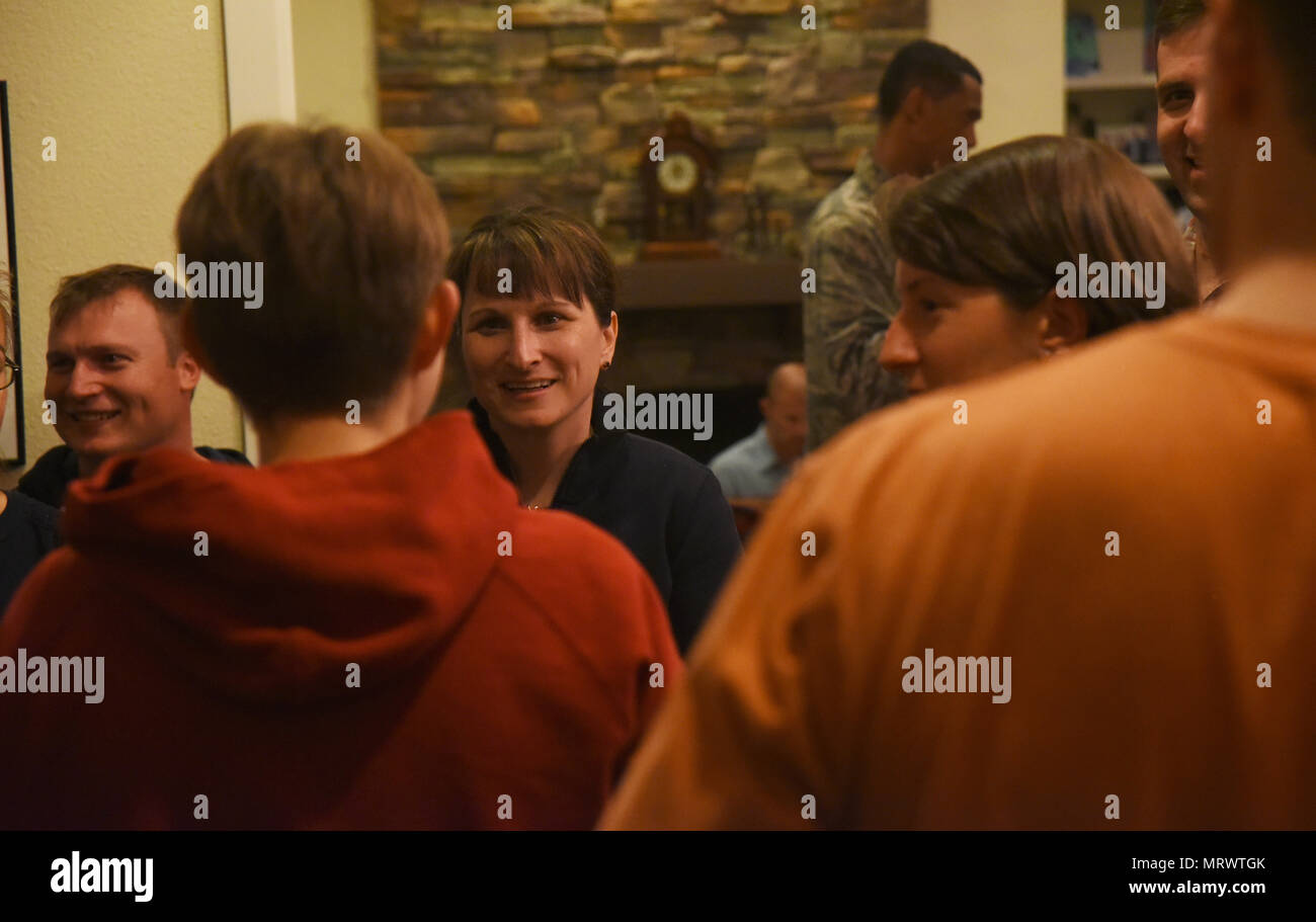 Col. Jennifer Grant, 50th Space Wing commander, speaks with Schriever ...