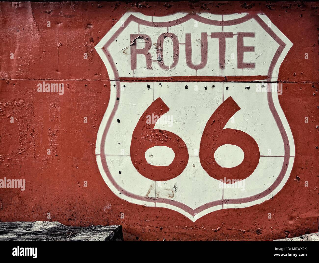 Historic U.S. old Route 66 red sign in a sheet Stock Photo - Alamy