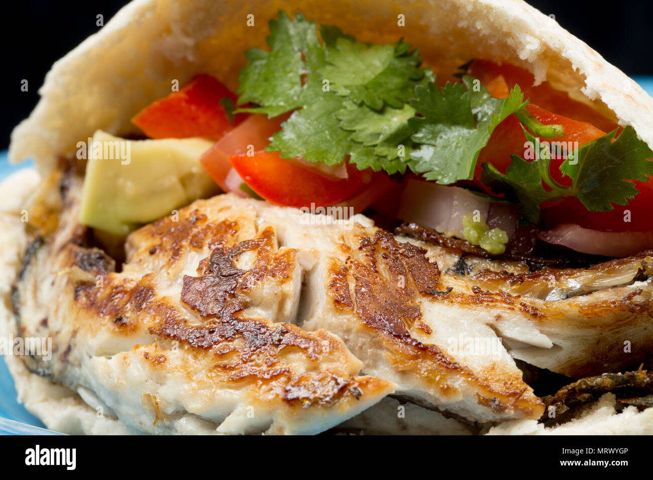 Fried mackerel fillet, Scomber scombrus, that was caught shore fishing ...