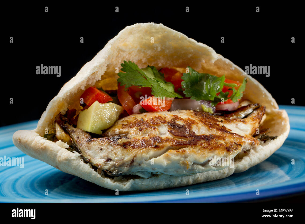 Fried mackerel fillet, Scomber scombrus, that was caught shore fishing ...