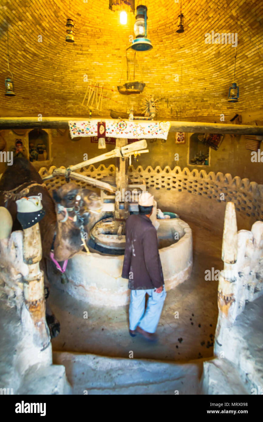 View on historical camel mill by village of Varzaneh in Iran Stock ...