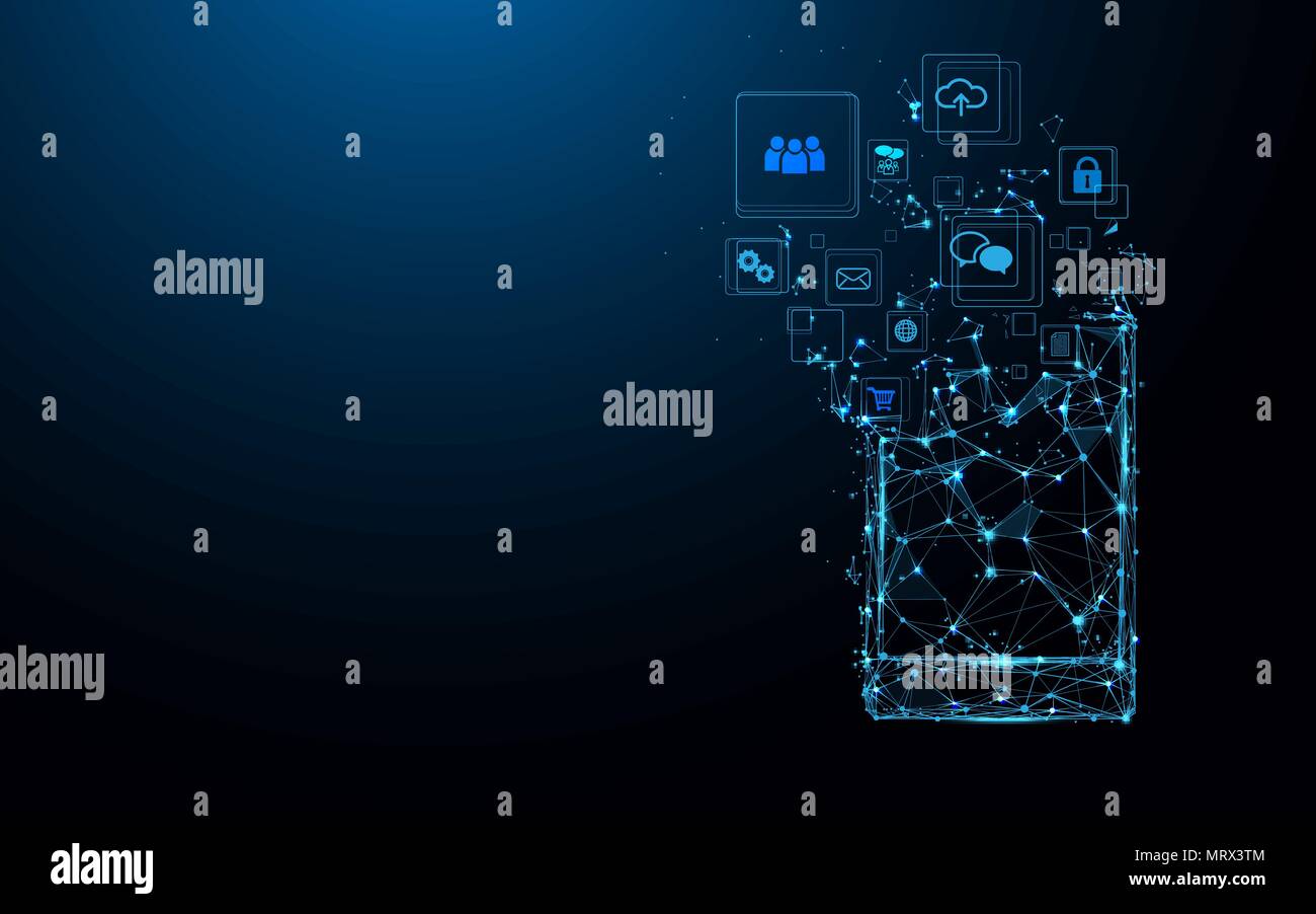 Smartphone with app icons. Abstract technology concept. Low polygonal ...