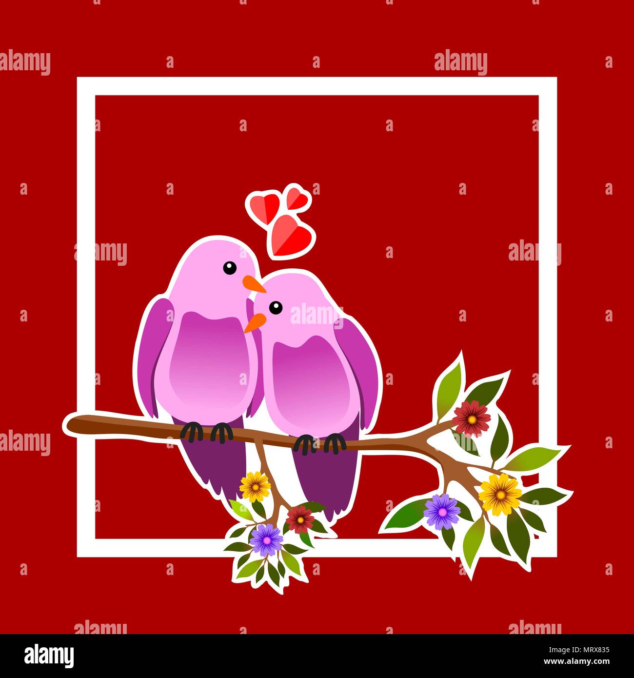 Two birds branch illustration hi-res stock photography and images - Alamy