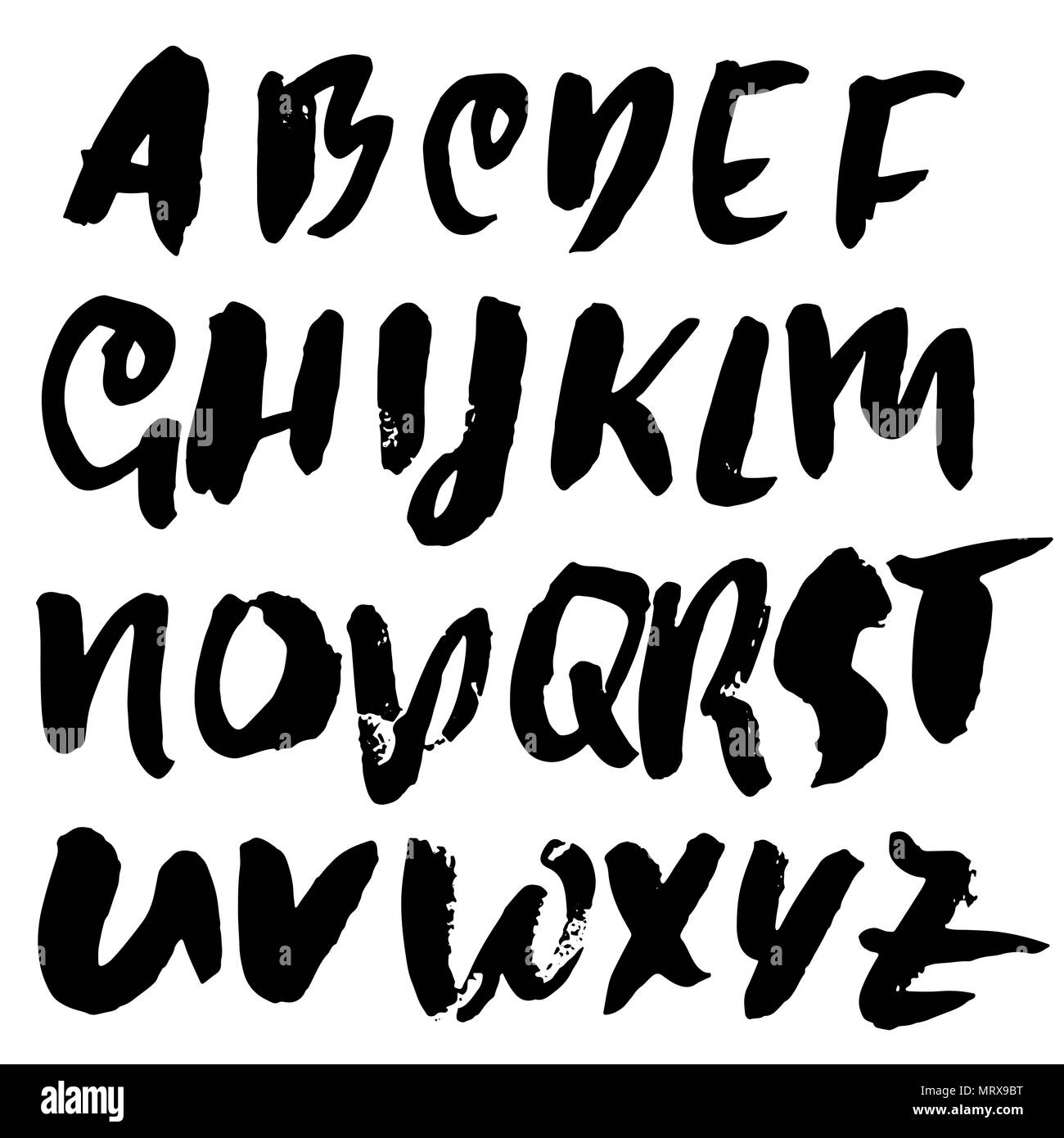 Grunge distress font. Modern dry brush ink letters. Handwritten ...