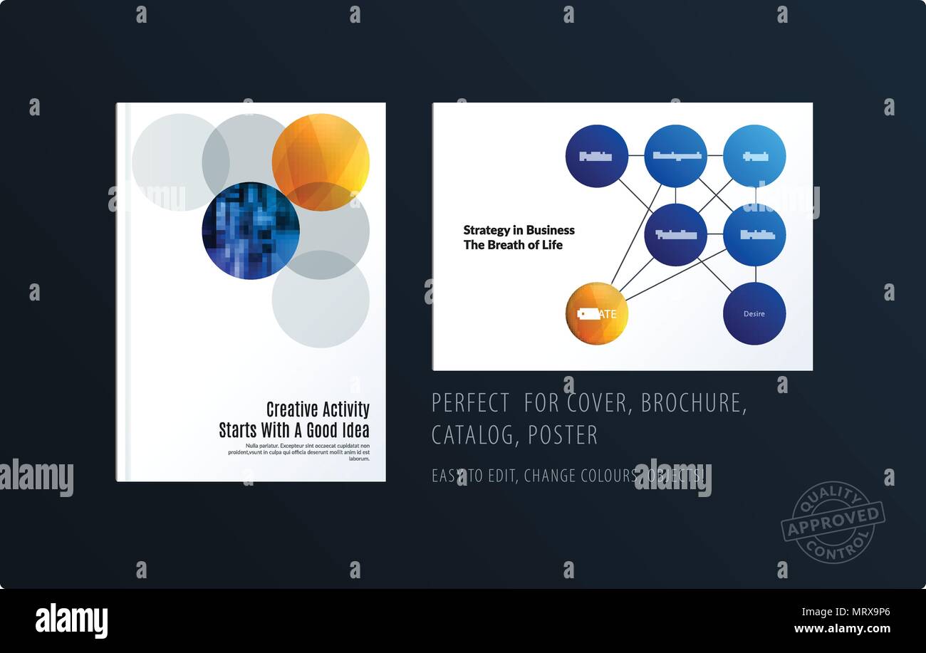 Brochure design round template. Colourful modern abstract set, annual ...
