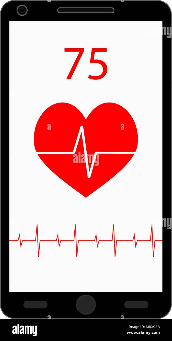 Pulse on smartphone application. Vector heart rate app, illustration of ...