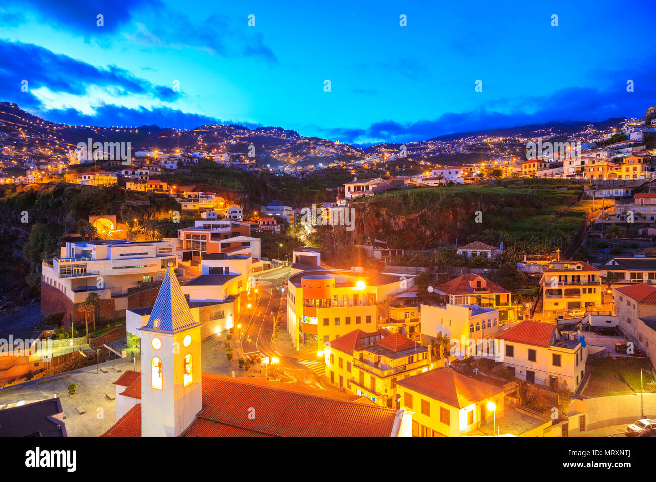 Beautiful night scene of Camara de Lobos village in Madeira island ...