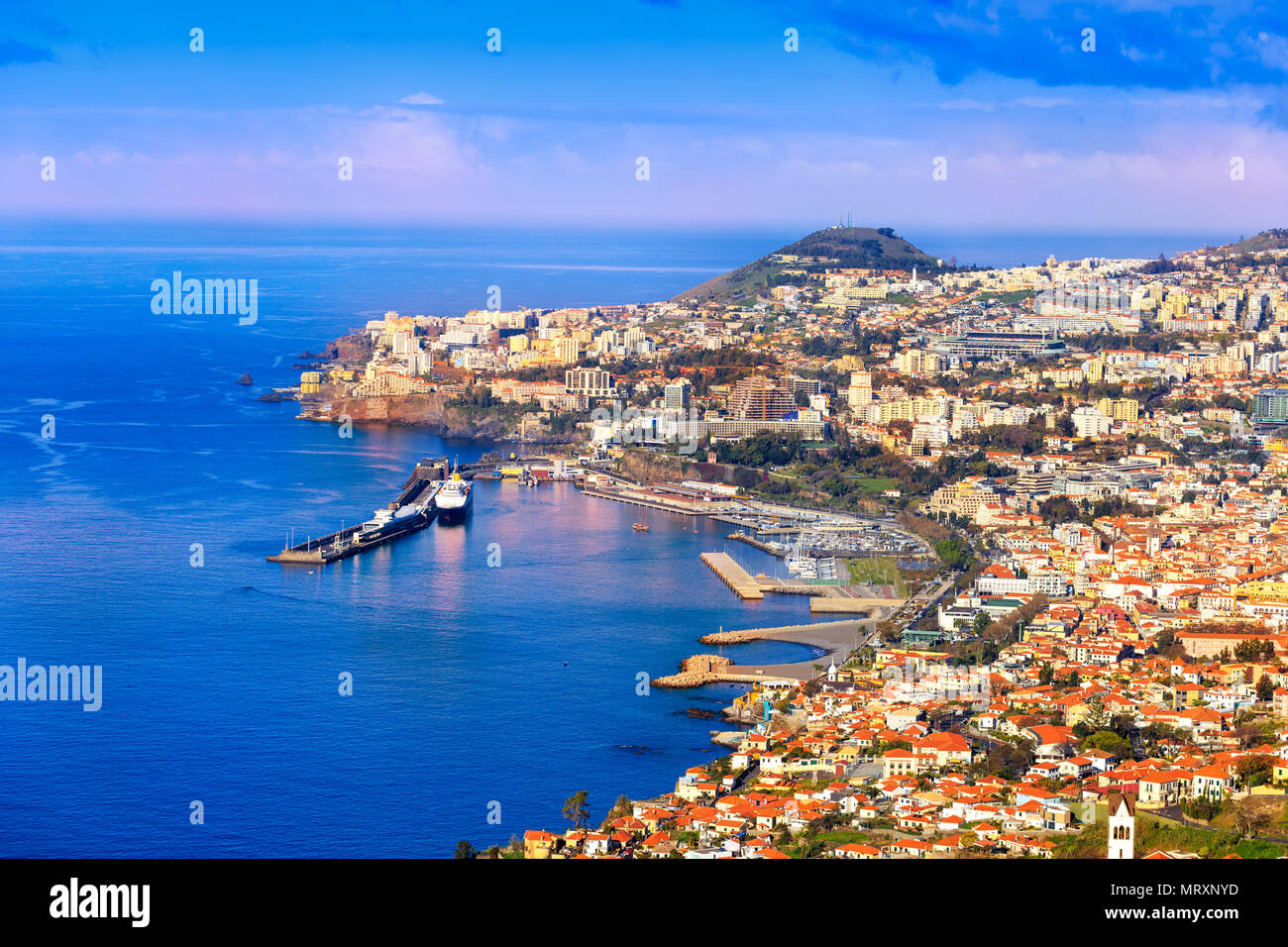 Panoramic view of Funchal city in the daytime, Madeira island, Portugal ...