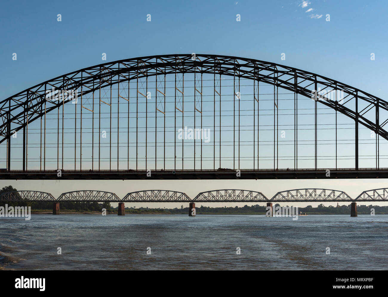 Irrawaddy Bridge or Yadanabon Bridge, with Ava Bridge at the back, over ... Irrawaddy Bridge or Yadanabon Bridge, with Ava Bridge at the back, over ...