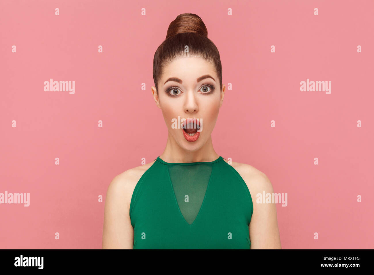 Portrait of amazement beautiful woman with perfect makeup. Expression ...