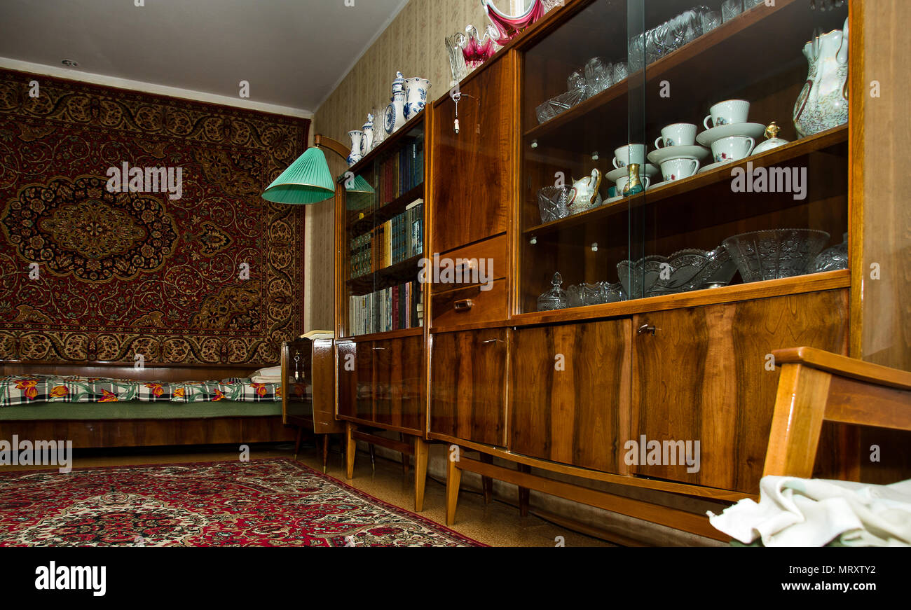 Vintage soviet room interior, typical flat in Moscow, Russia Stock ...