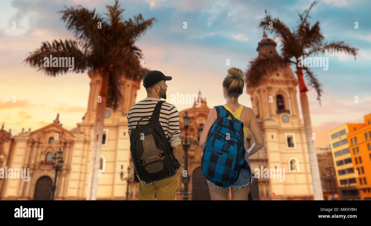 A married couple travels around the city of Lima, Peru Stock Photo - Alamy