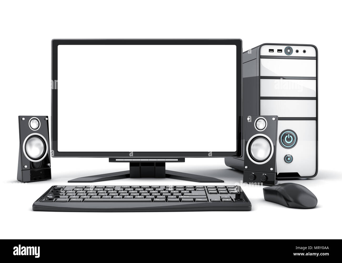 Computer view front and empty white screen. 3d illustration Stock Photo ...