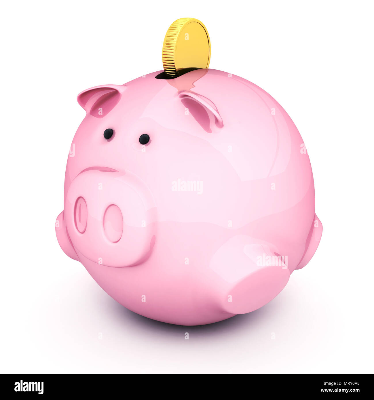 Fat, pink piggy bank and coin. 3d illustration Stock Photo - Alamy