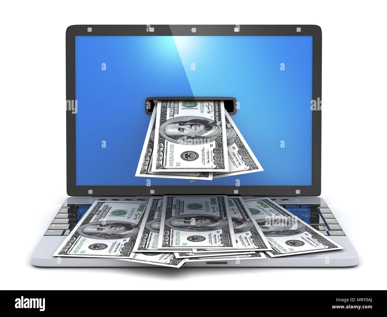 laptop and money in the screen. 3d illustration Stock Photo - Alamy