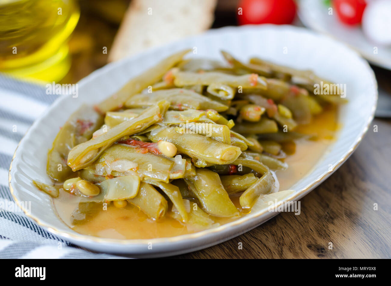 Turkish Traditional Fresh Beans Food On White Plate.Healthy eating ...