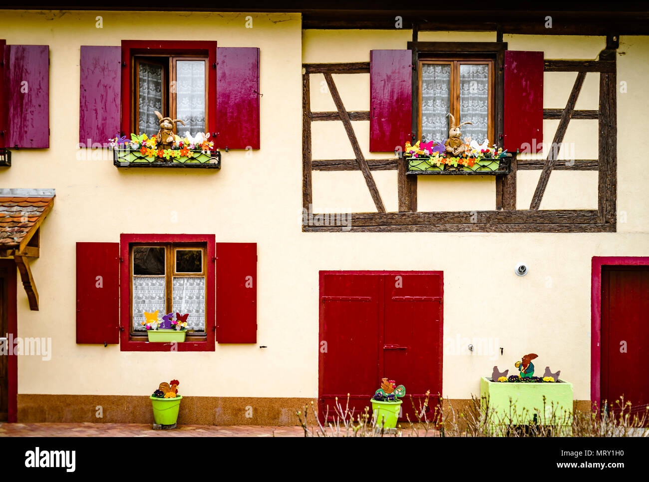 Old classic windows in historical village in Alsace, France Stock Photo ...