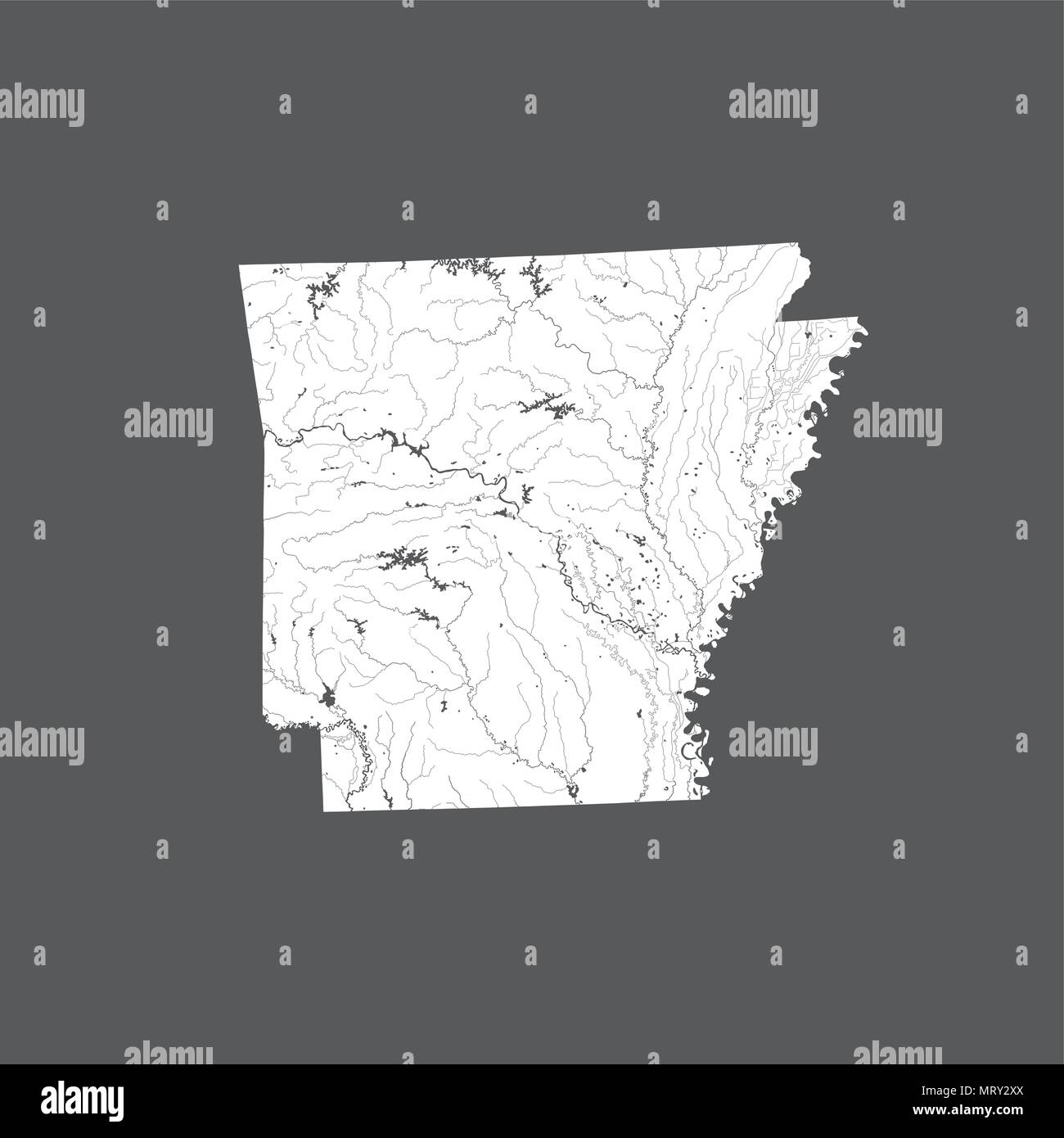 U.S. states - map of Arkansas. Hand made. Rivers and lakes are shown ...