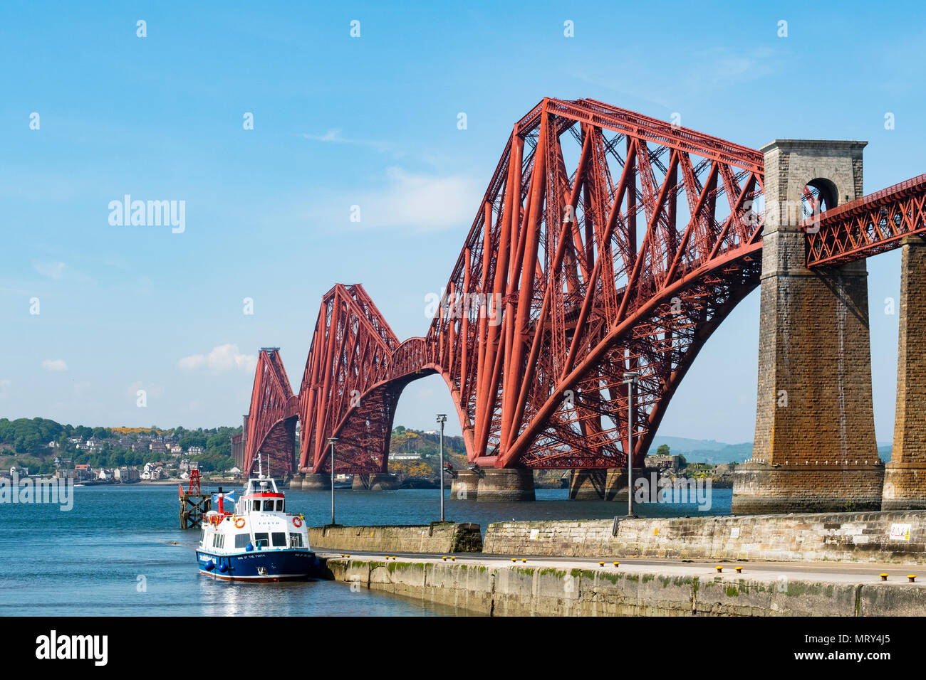 View of the historic Forth Bridge (Forth Railway Bridge) crossing the Firth of Forth between ...