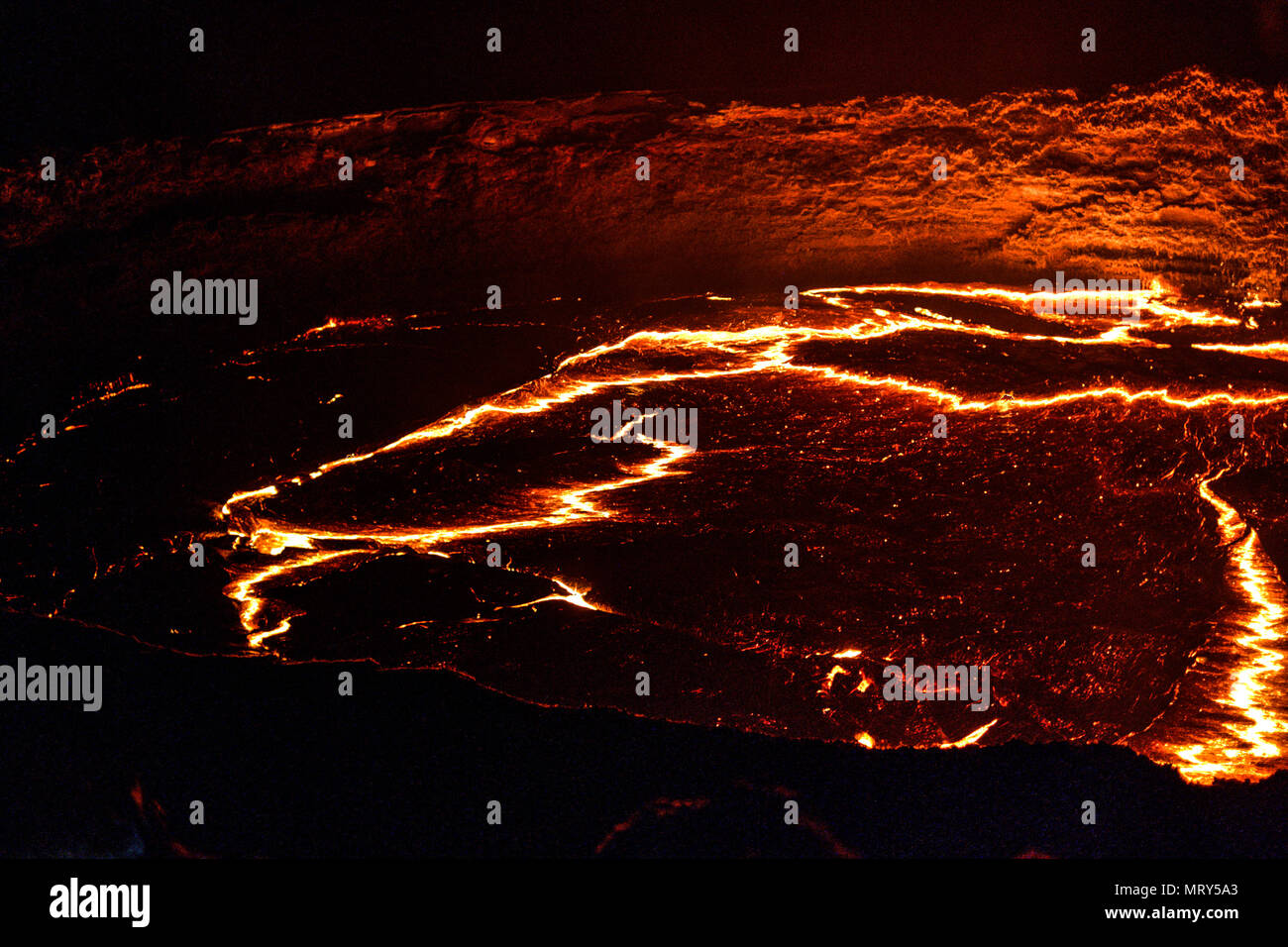 Panorama of Erta Ale volcano crater, melting lava, Danakil depression ...