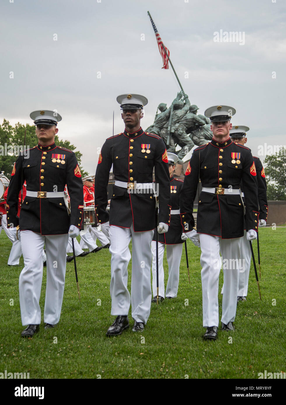 Marines of the parade staff with Marine Barracks Washington D.C. march ...