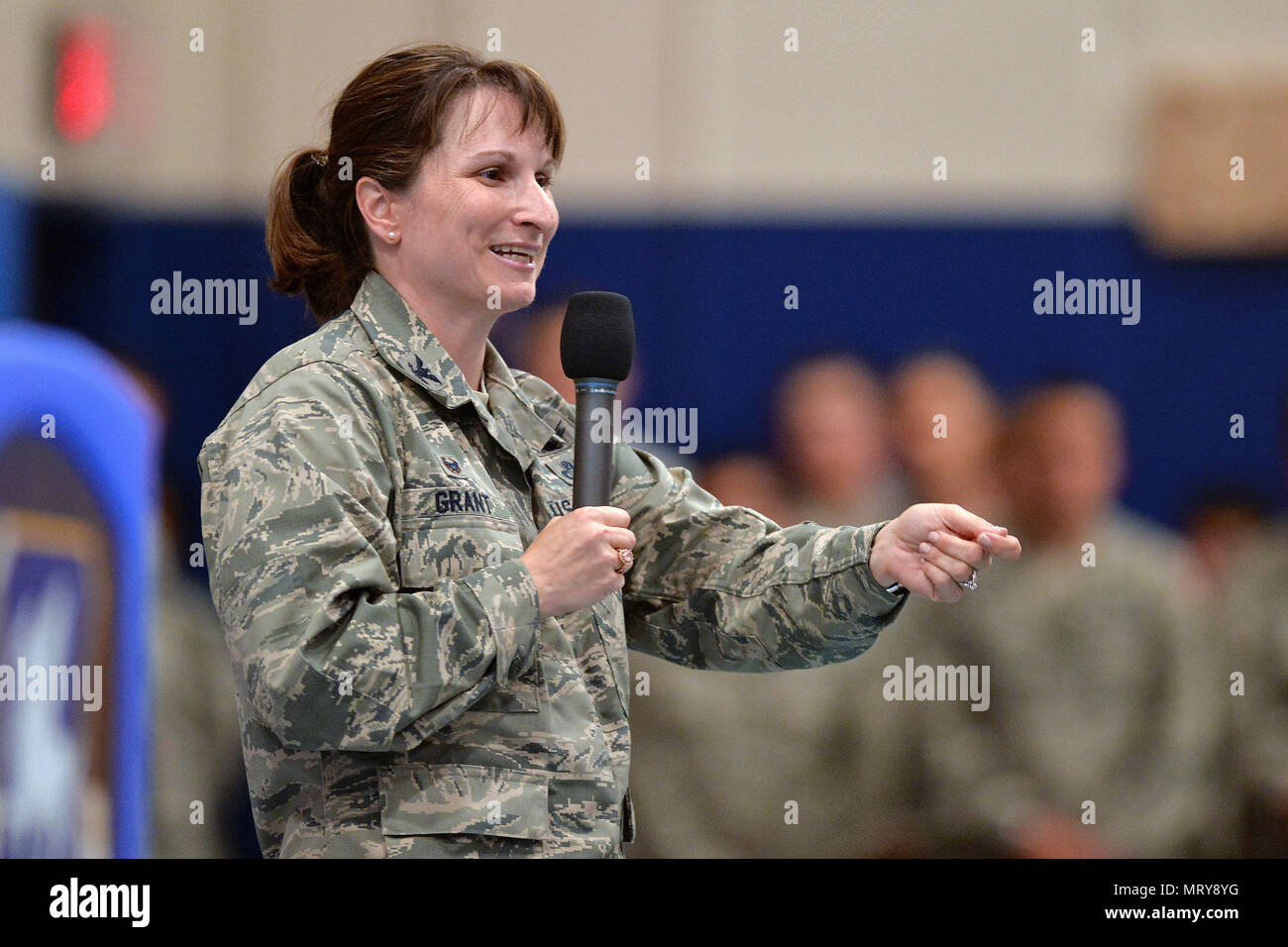 Col. Jennifer Grant, 50th Space Wing commander, introduces herself to ...