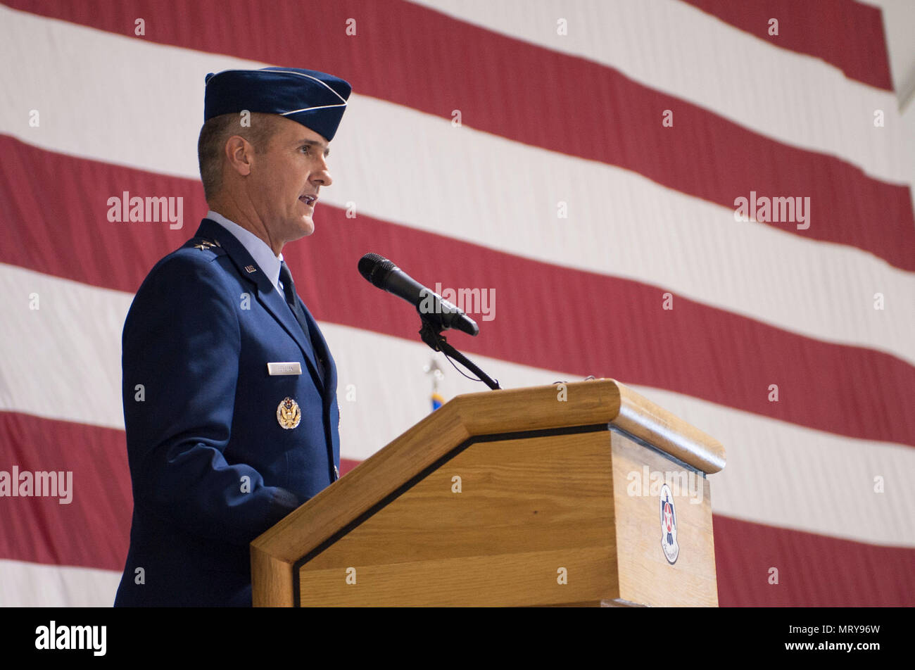 Maj. Gen. Peter Gersten addresses ceremony attendees shortly after ...