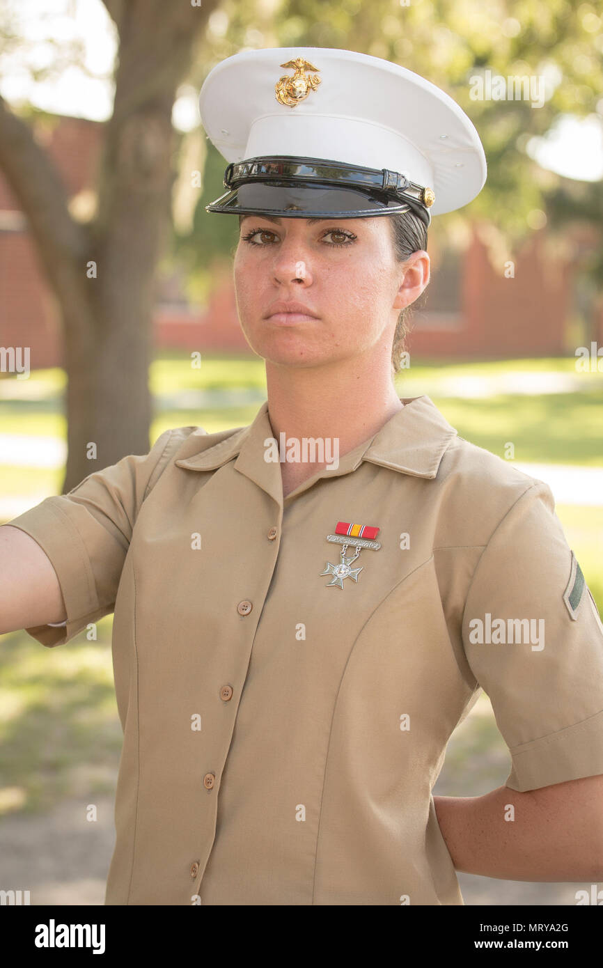 U.S. Marine Corps Pfc. Regan A. Ramsey, honor graduate for Platoon 4024, November Company, 4th ...