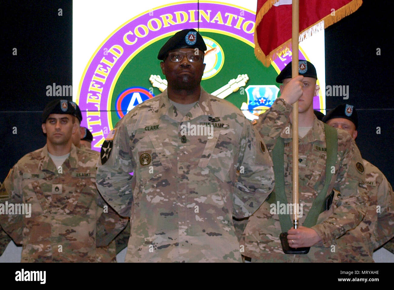 Sgt. Maj. Robert Clark, center, 4th Battlefield Coordination Detachment ...