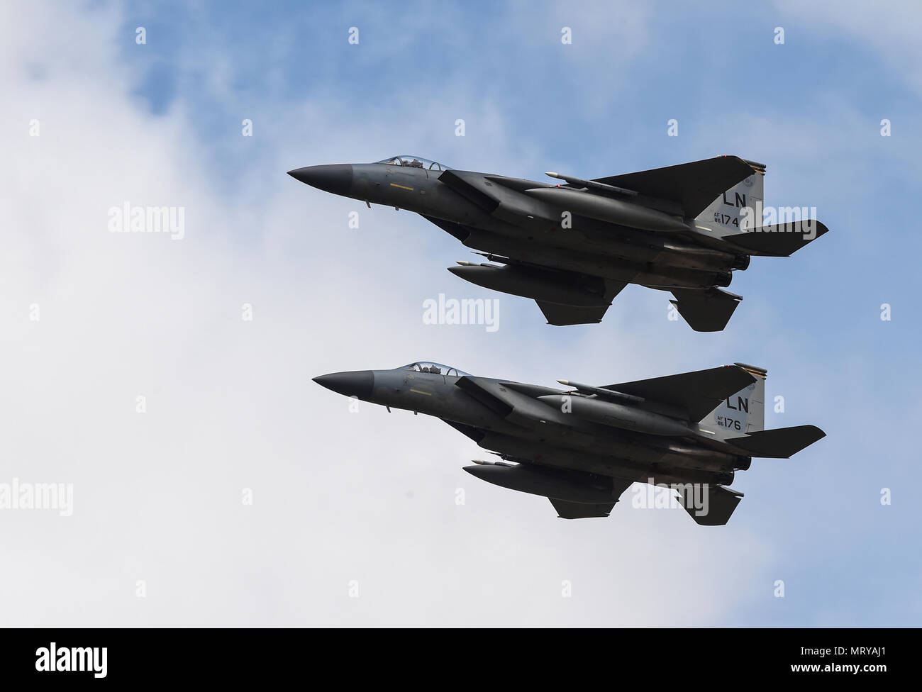 FAIRFORD, United Kingdom –Two U.S. Air Force F-15 aircraft from the 48th Fighter Wing fly past ...