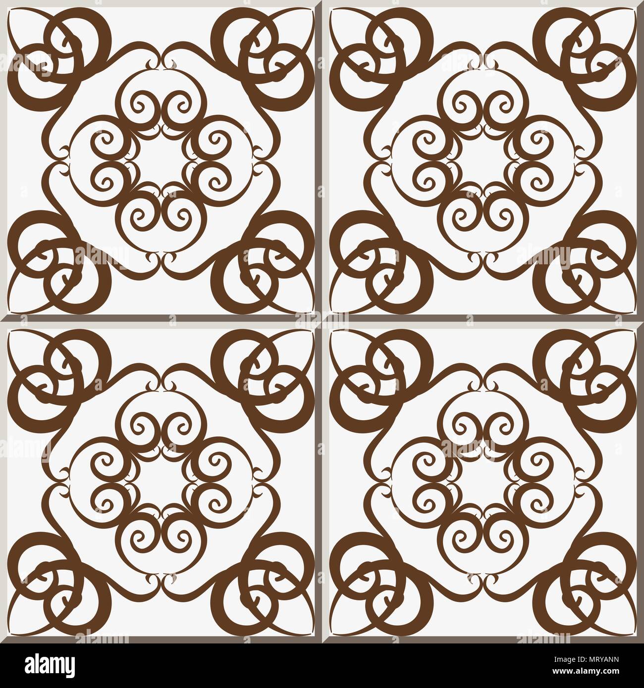 Ceramic tile pattern vortex spiral curve round cross vine kaleidoscope ...