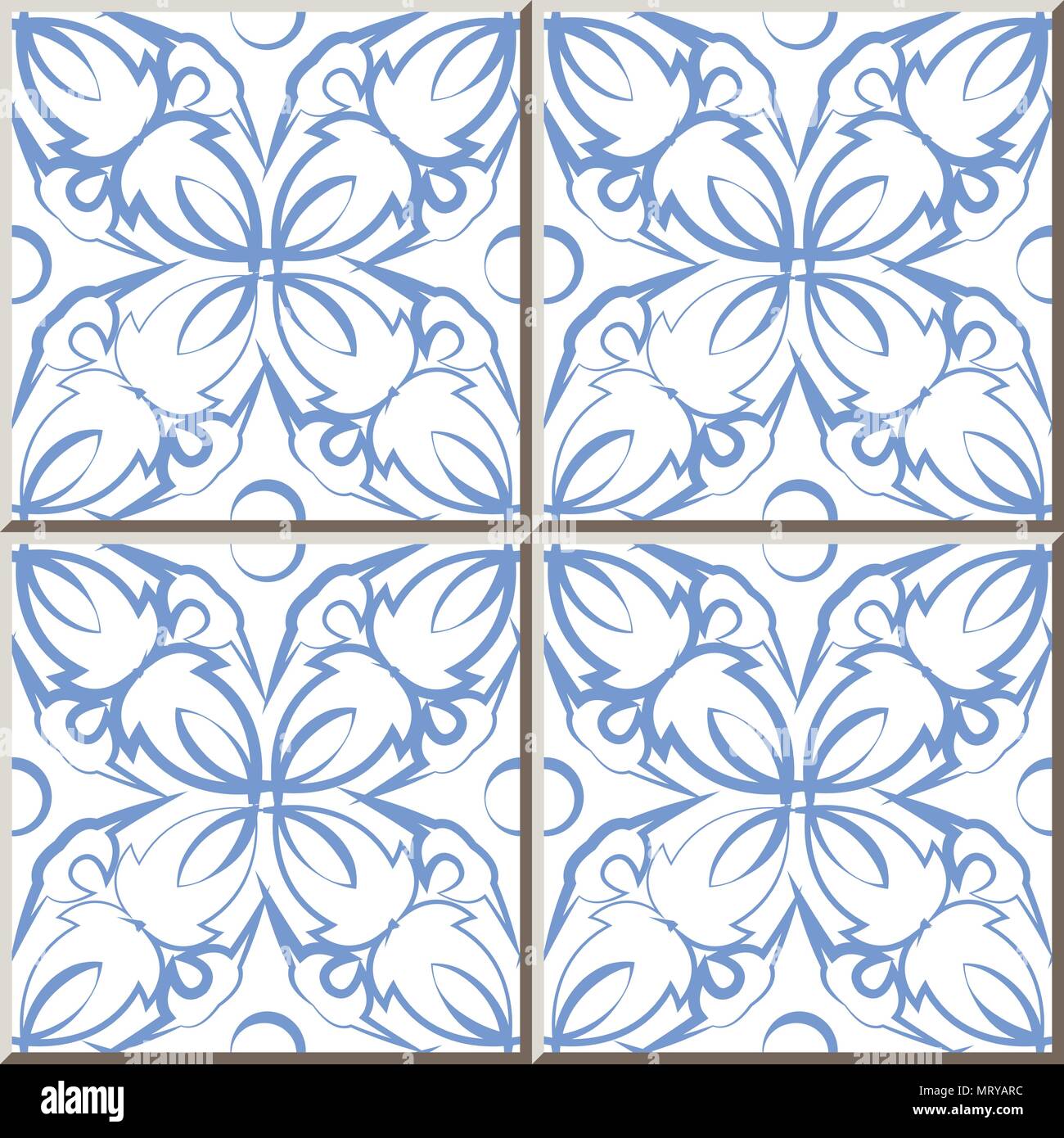 Ceramic tile pattern blue round curve cross flower vine, oriental ...