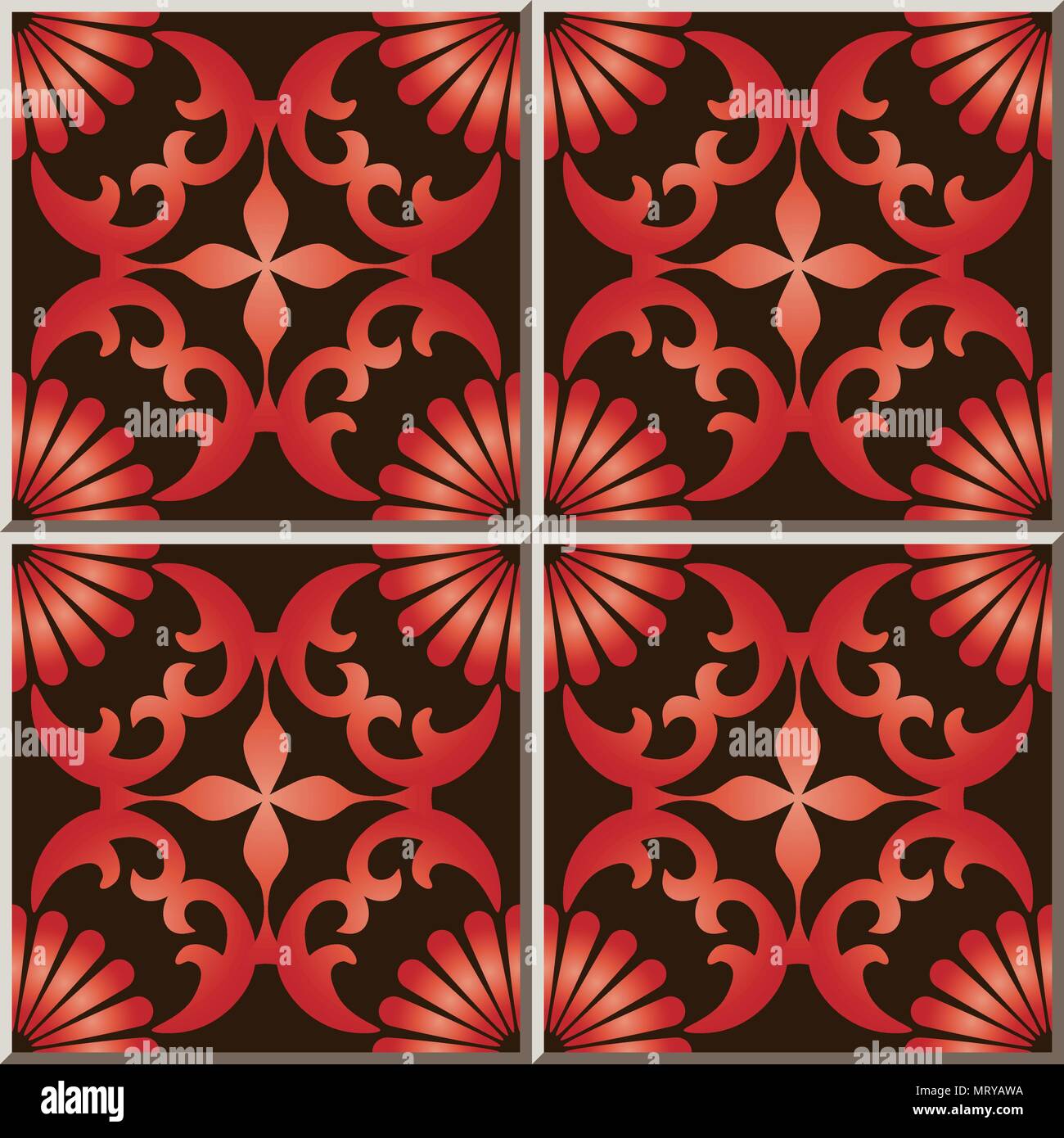 Ceramic tile pattern gradient red round cross flower kaleidoscope ...