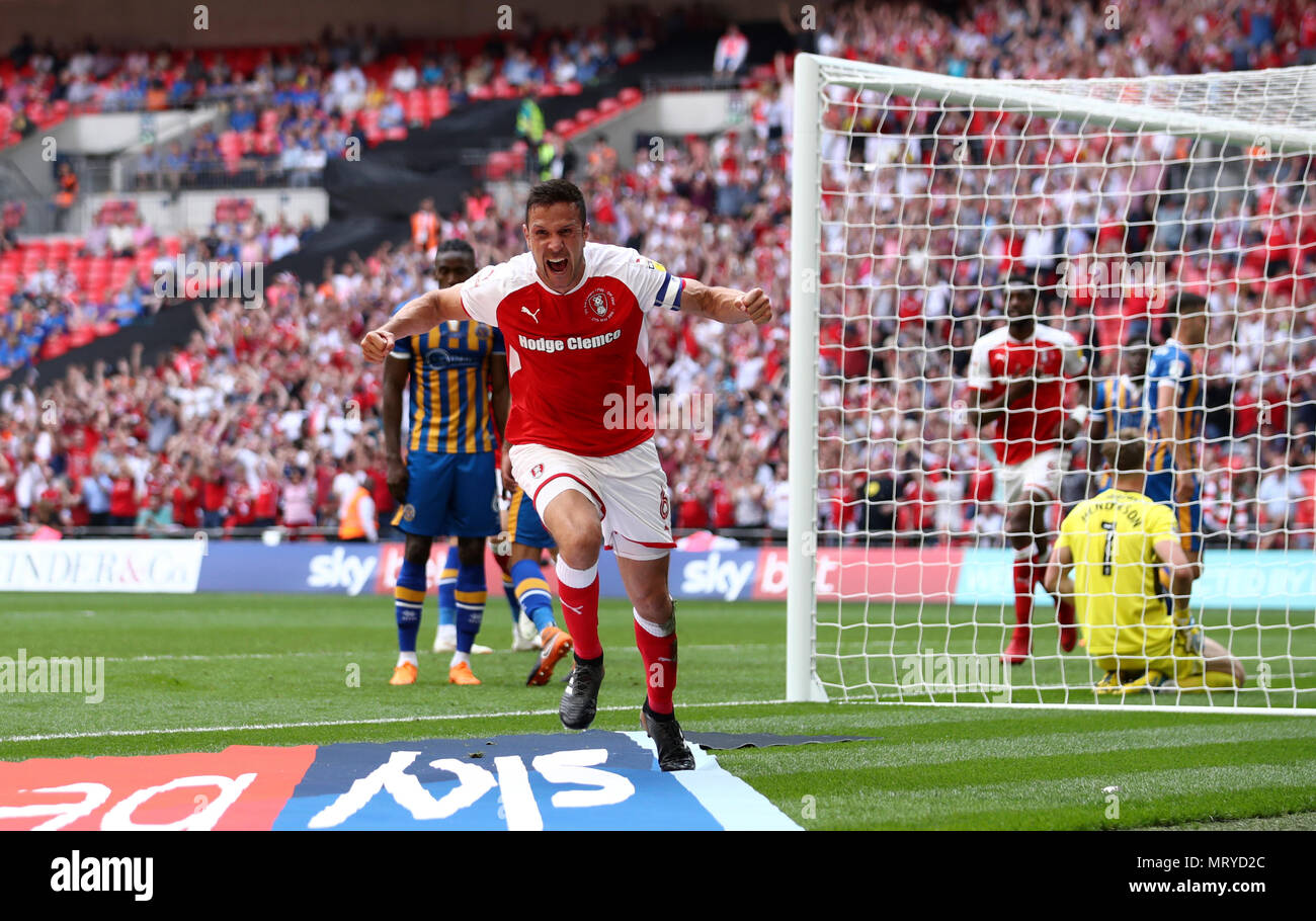 Rotherham United's Richard Wood celebrates scoring his side's first ...