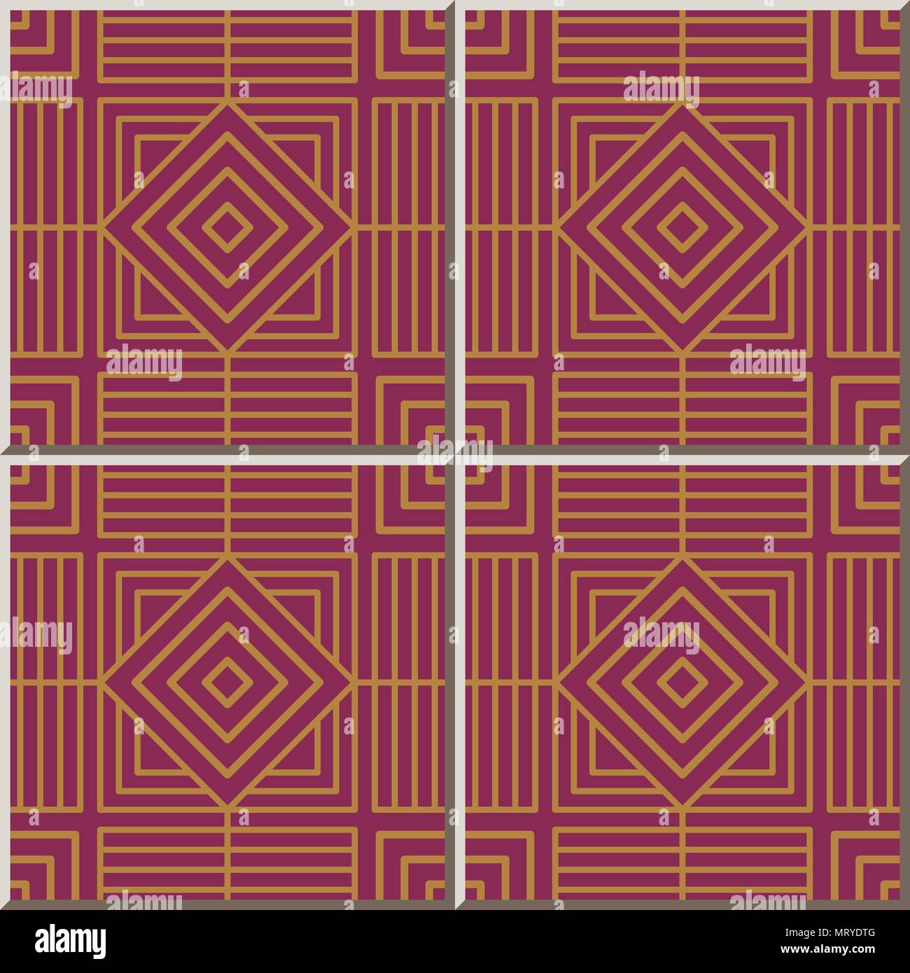 Ceramic tile pattern Square Check Octagon Spiral Frame Line, oriental ...