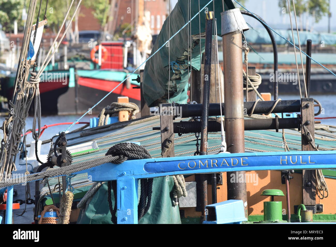Barges Room 59, Spider T and Comrade with HMS Pickles in Hull Marina ...
