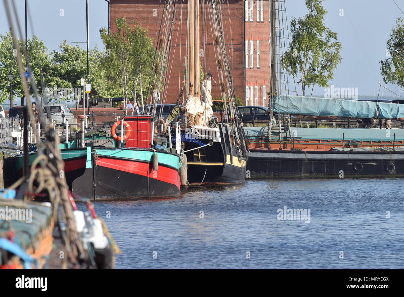 Barges Room 59, Spider T and Comrade with HMS Pickles in Hull Marina ...