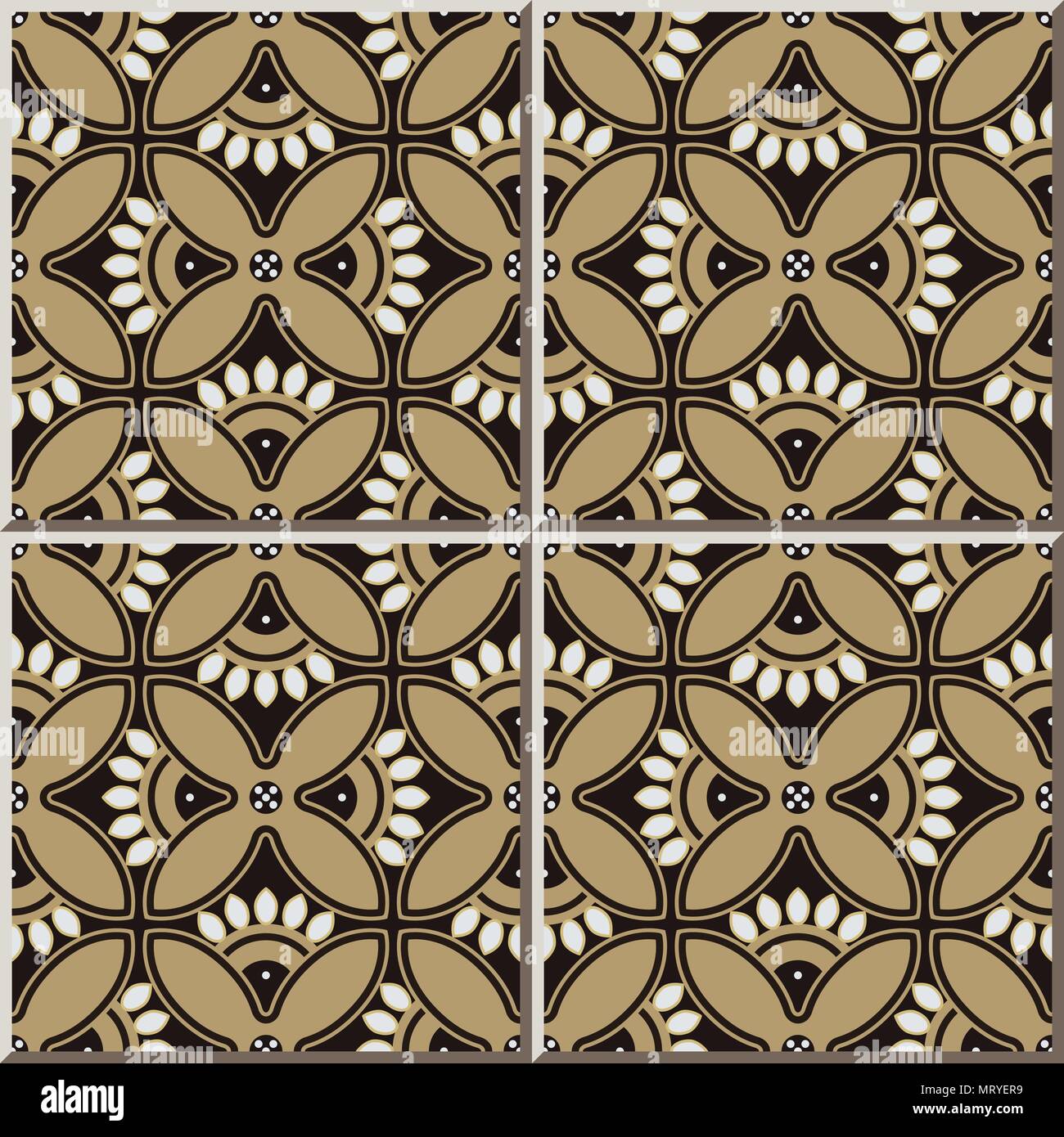 Ceramic tile pattern Round Curve Cross Flower Petals Frame, oriental ...