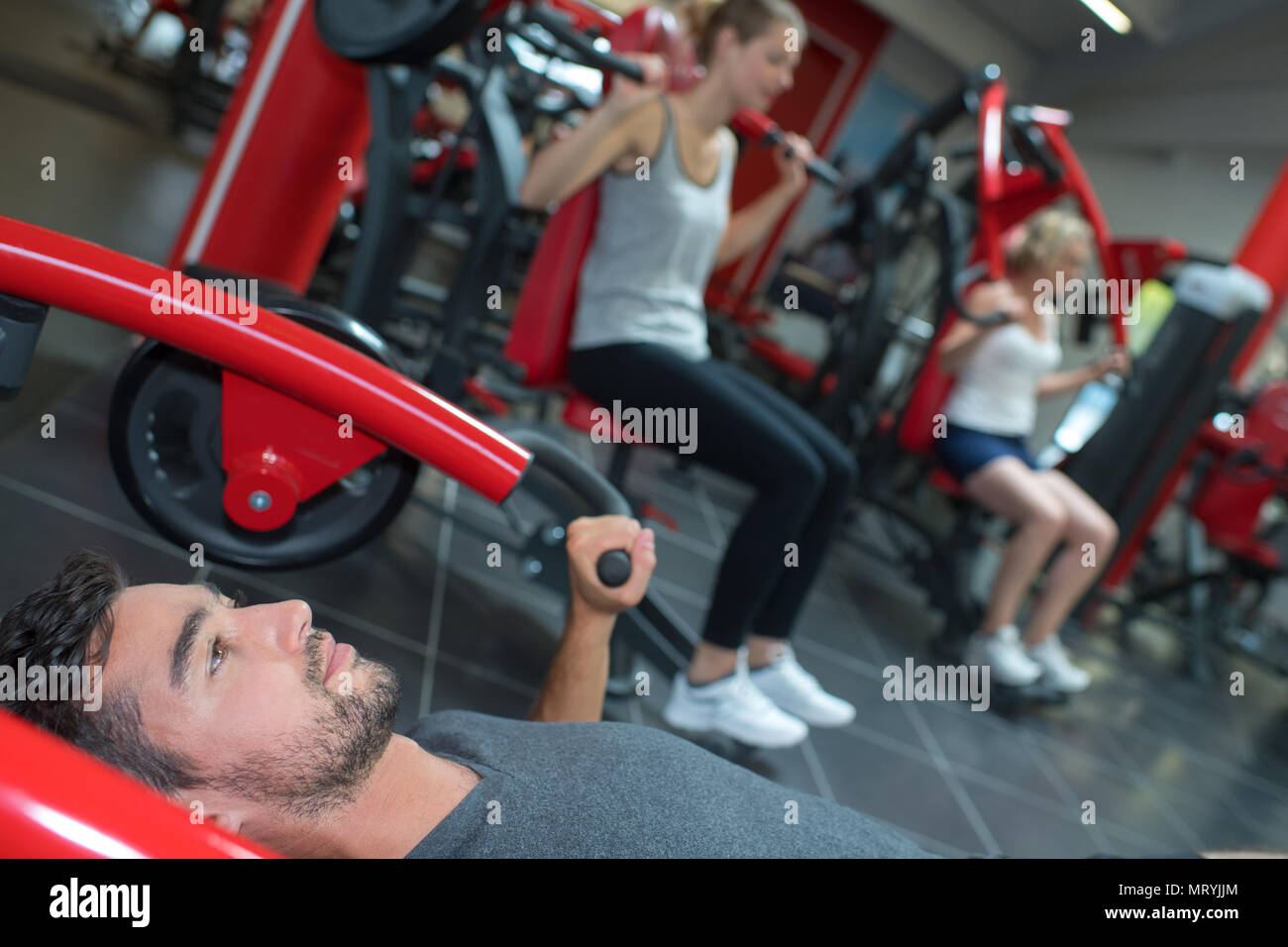 people working out in gym and lifting weights Stock Photo - Alamy