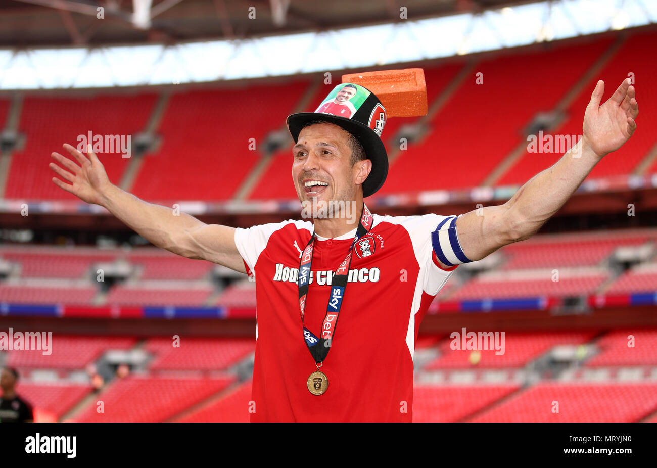 Rotherham United's Richard Wood celebrates after the Sky Bet League One ...