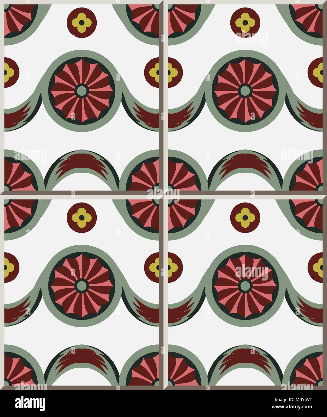 Ceramic tile pattern round curve cross flower ribbon, oriental interior ...