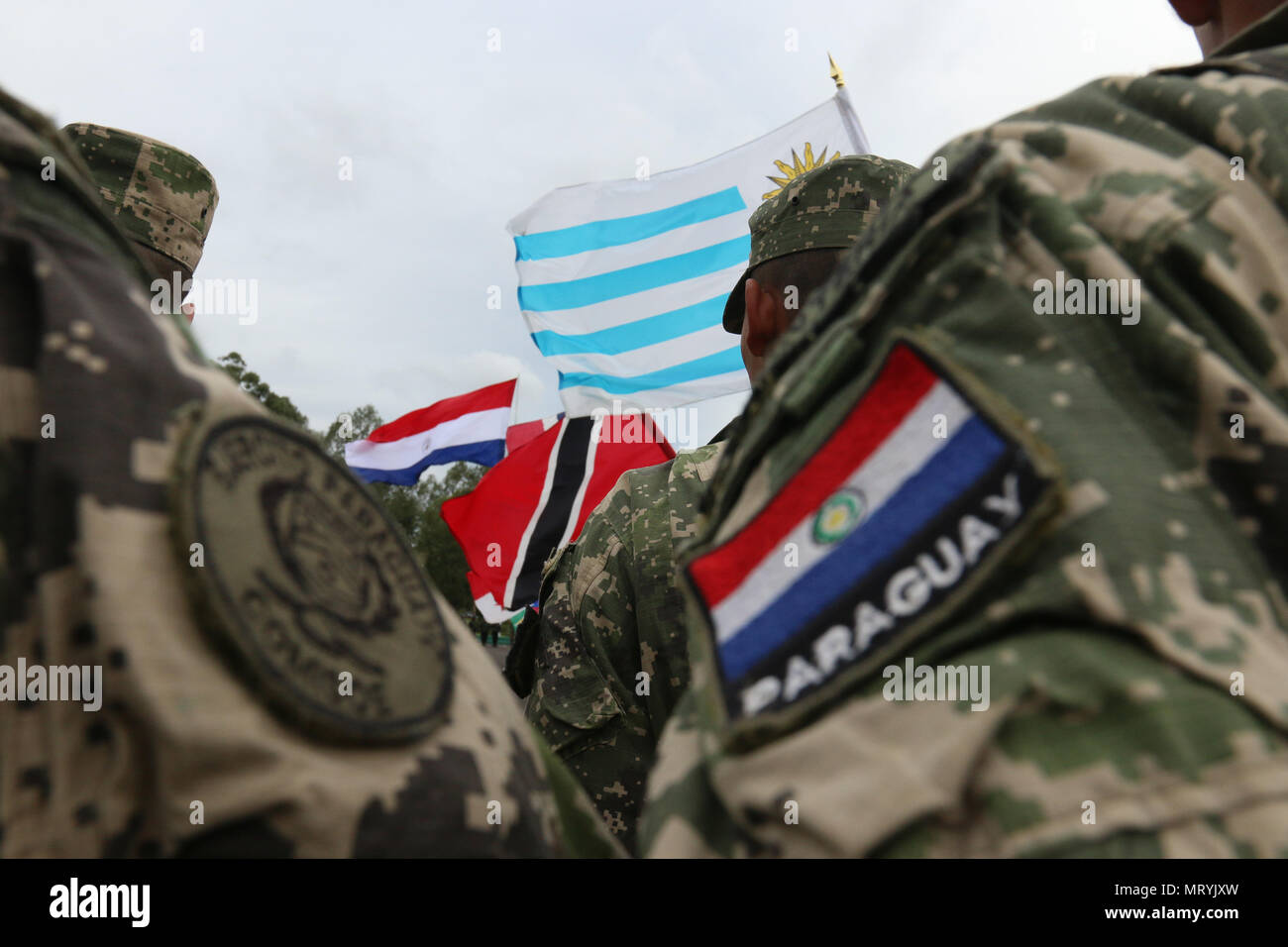 Paraguayan soldiers stand in formation during Fuerzas Comando 2017's ...