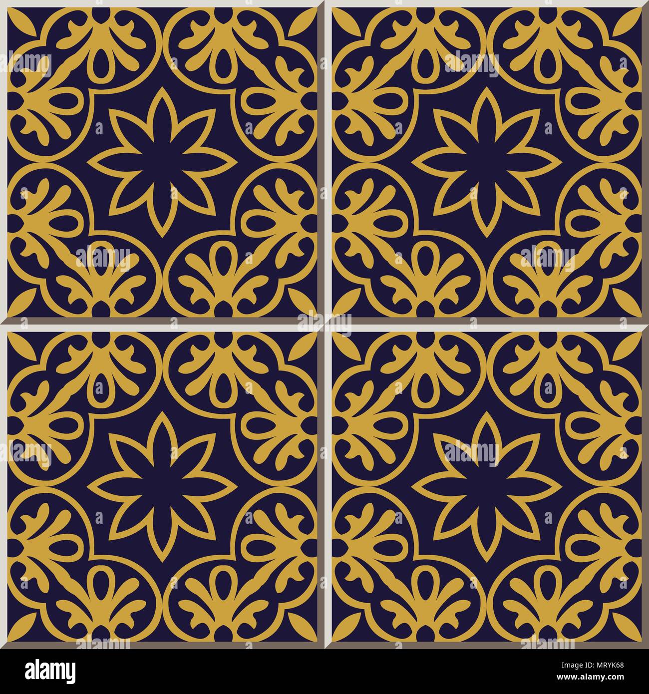 Ceramic tile pattern round spiral golden cross frame flower, oriental ...