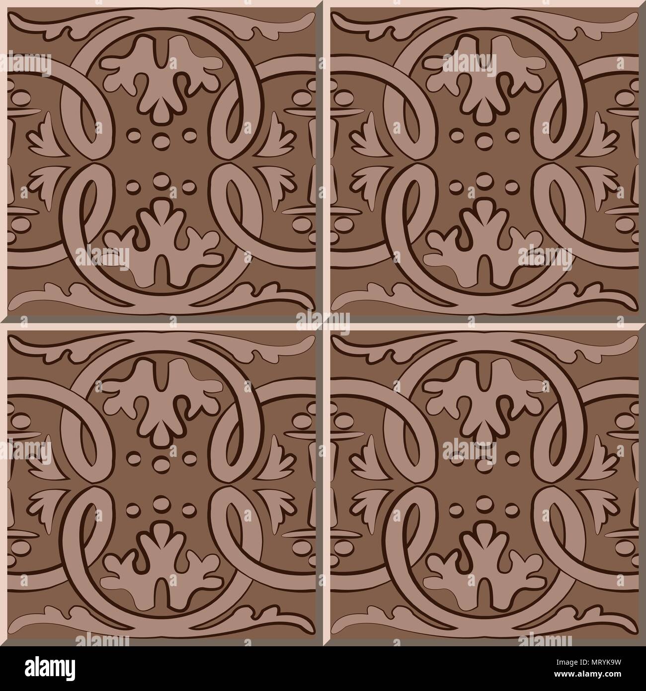 Ceramic tile pattern brown round spiral curve cross frame, oriental ...