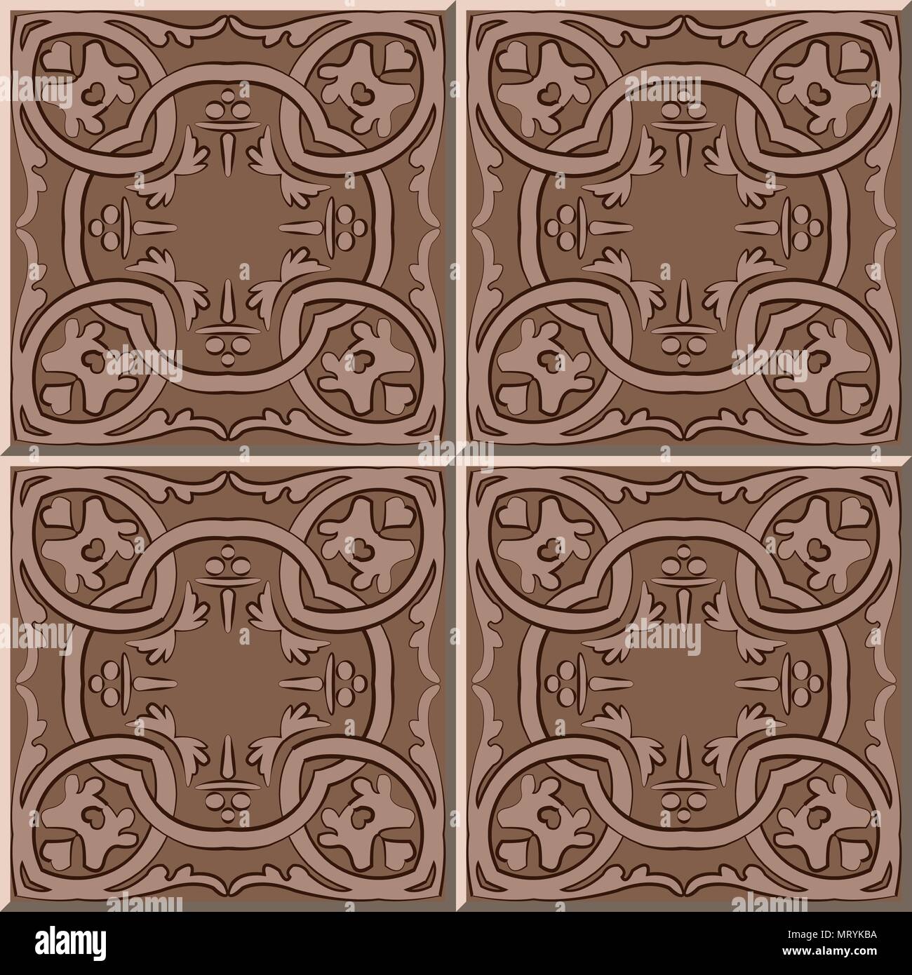 Ceramic tile pattern brown round spiral curve cross square frame ...