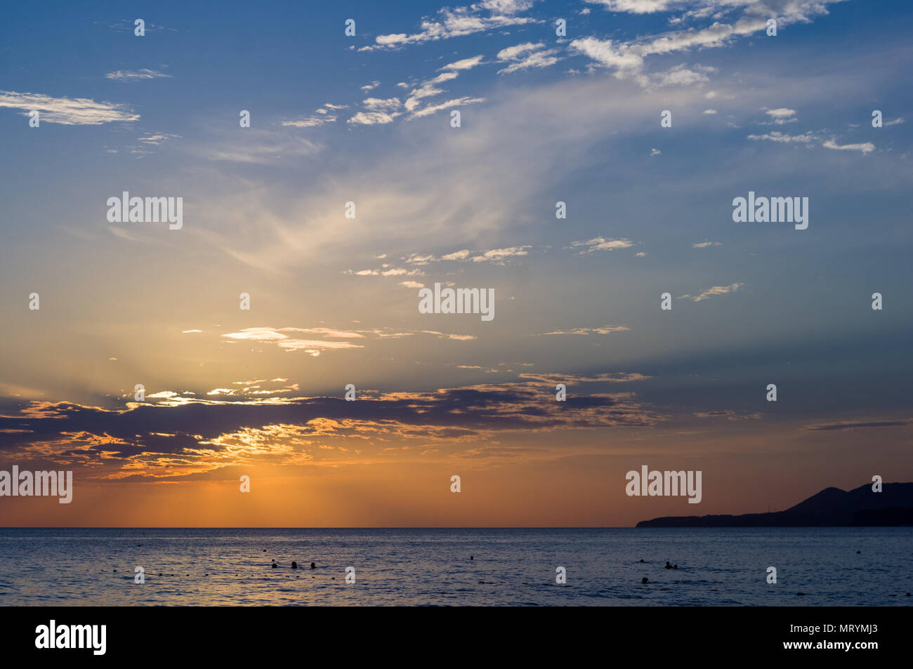 Summer sea sunset, the sun, waves and clouds, beautiful dramatic ...