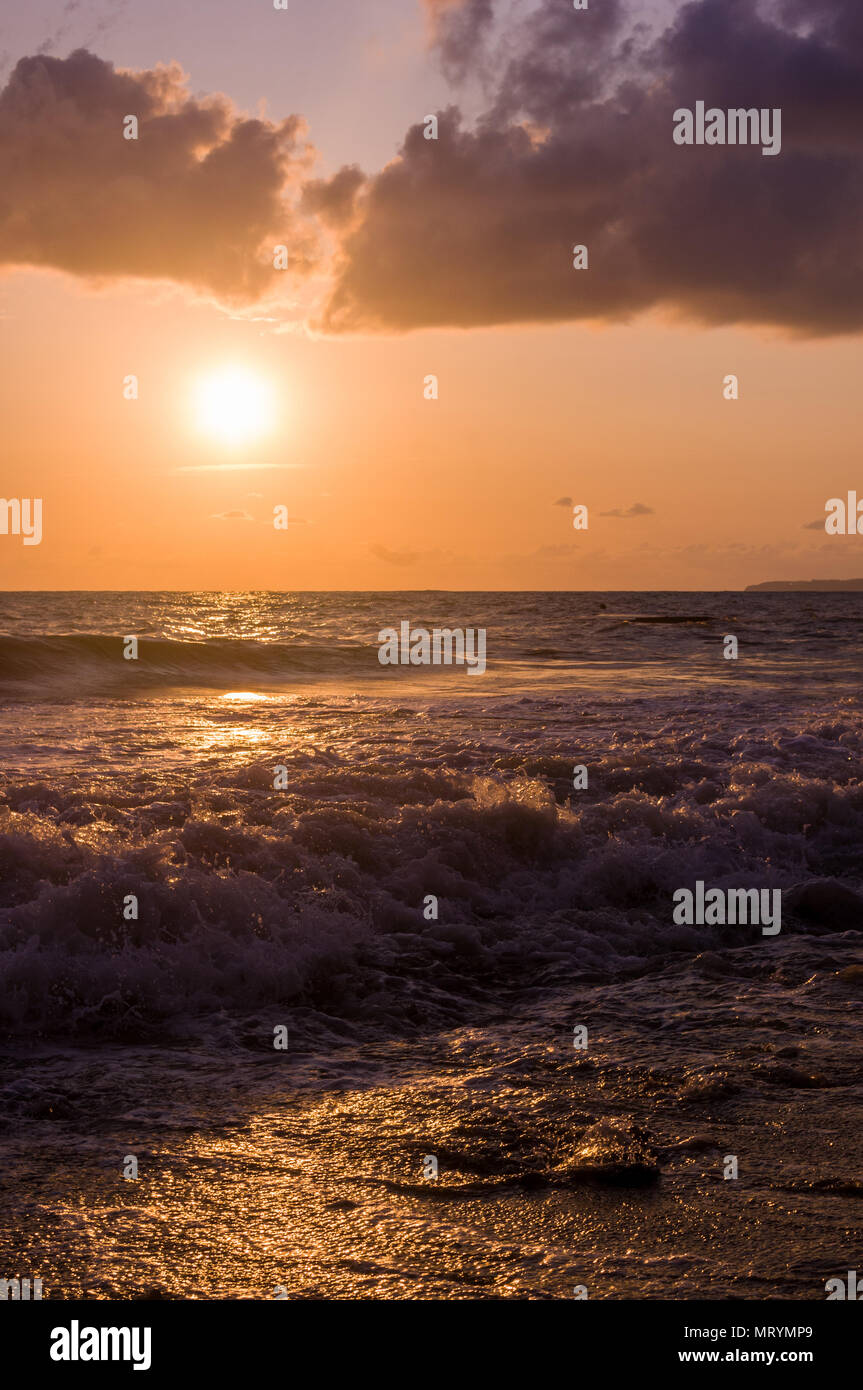Summer sea sunset, the sun, waves and clouds, beautiful dramatic ...